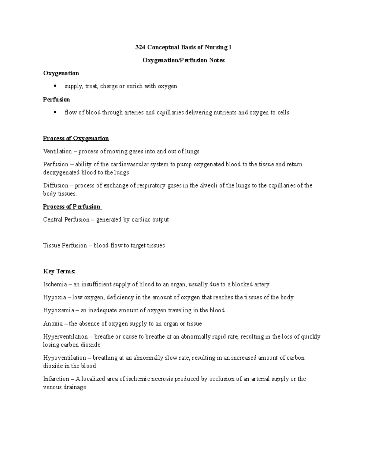 Oxygenation - O2 and profusion - 324 Conceptual Basis of Nursing I ...