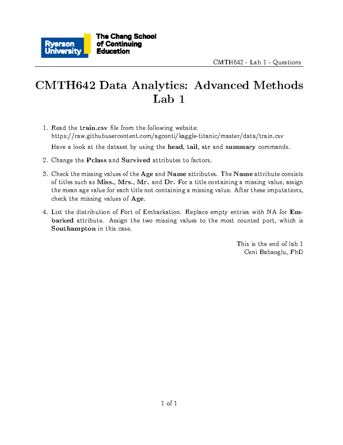 CMTH642 Lab 1 Questions - CMTH642 - Lab 1 - Questions CMTH642 Data Analytics: Advanced Methods ...