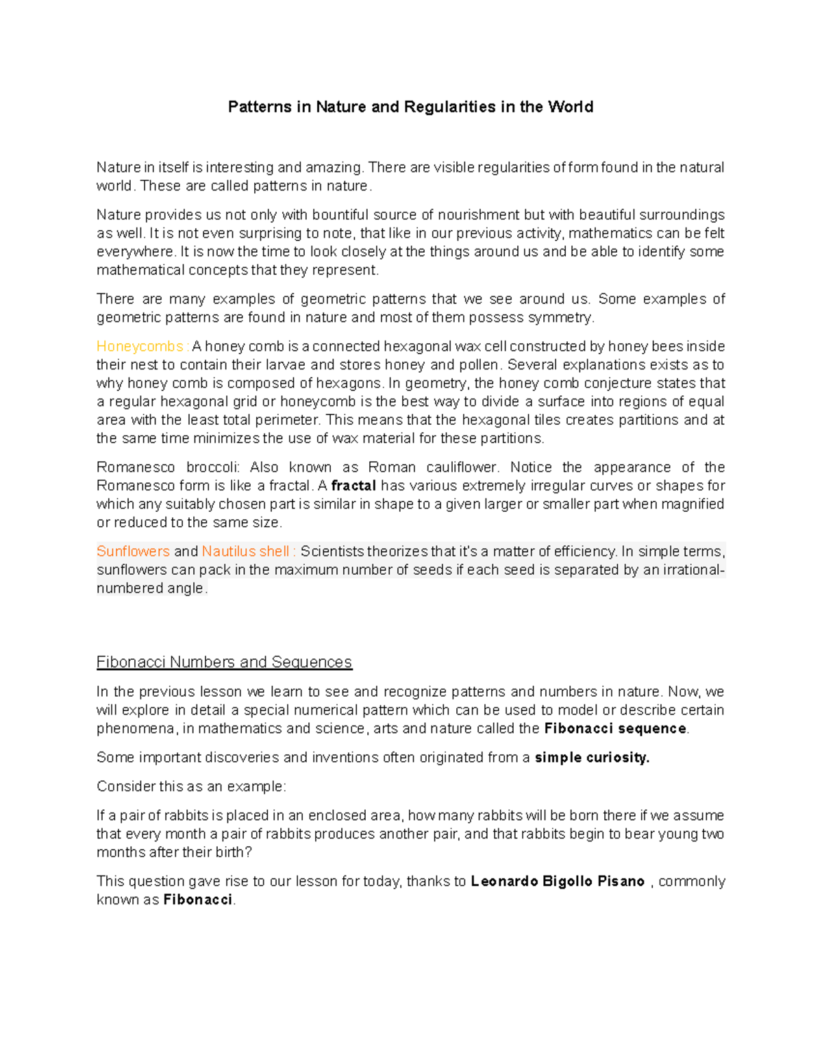 MMW - Patterns in Nature and Regularities in the World Nature in itself ...