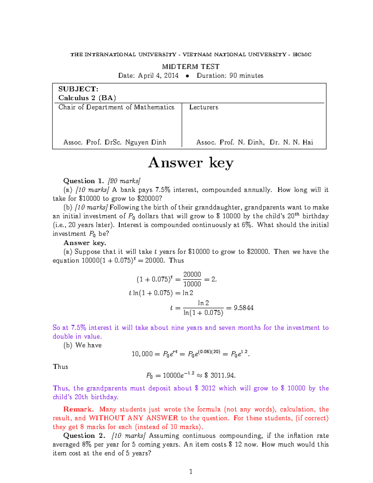Midterm cal2 BA 132 DINH HAI SOL F - THE INTERNATIONAL UNIVERSITY - VIETNAM NATIONAL UNIVERSITY ...