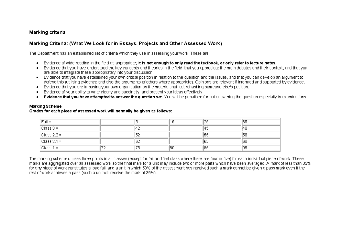 Mark scheme - Marking criteria Marking Criteria: (What We Look for in ...