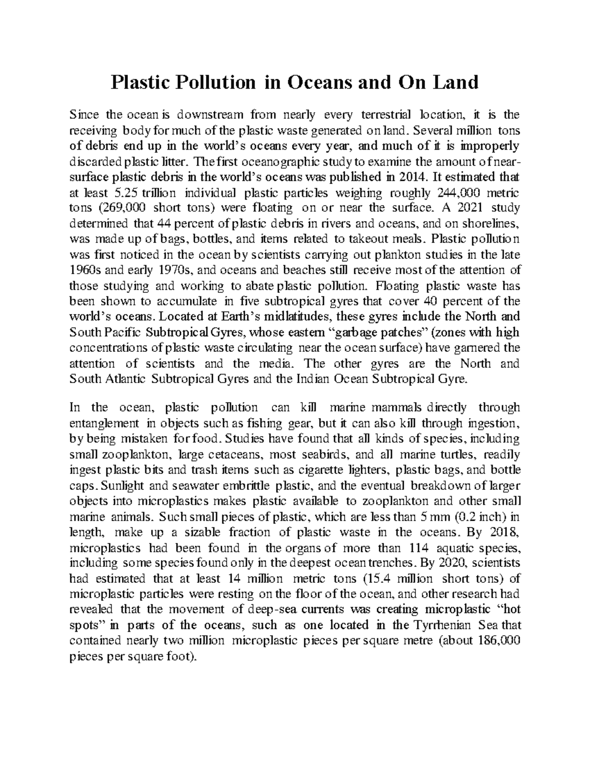 Plastic pollution in oceans and on land - Plastic Pollution in Oceans ...