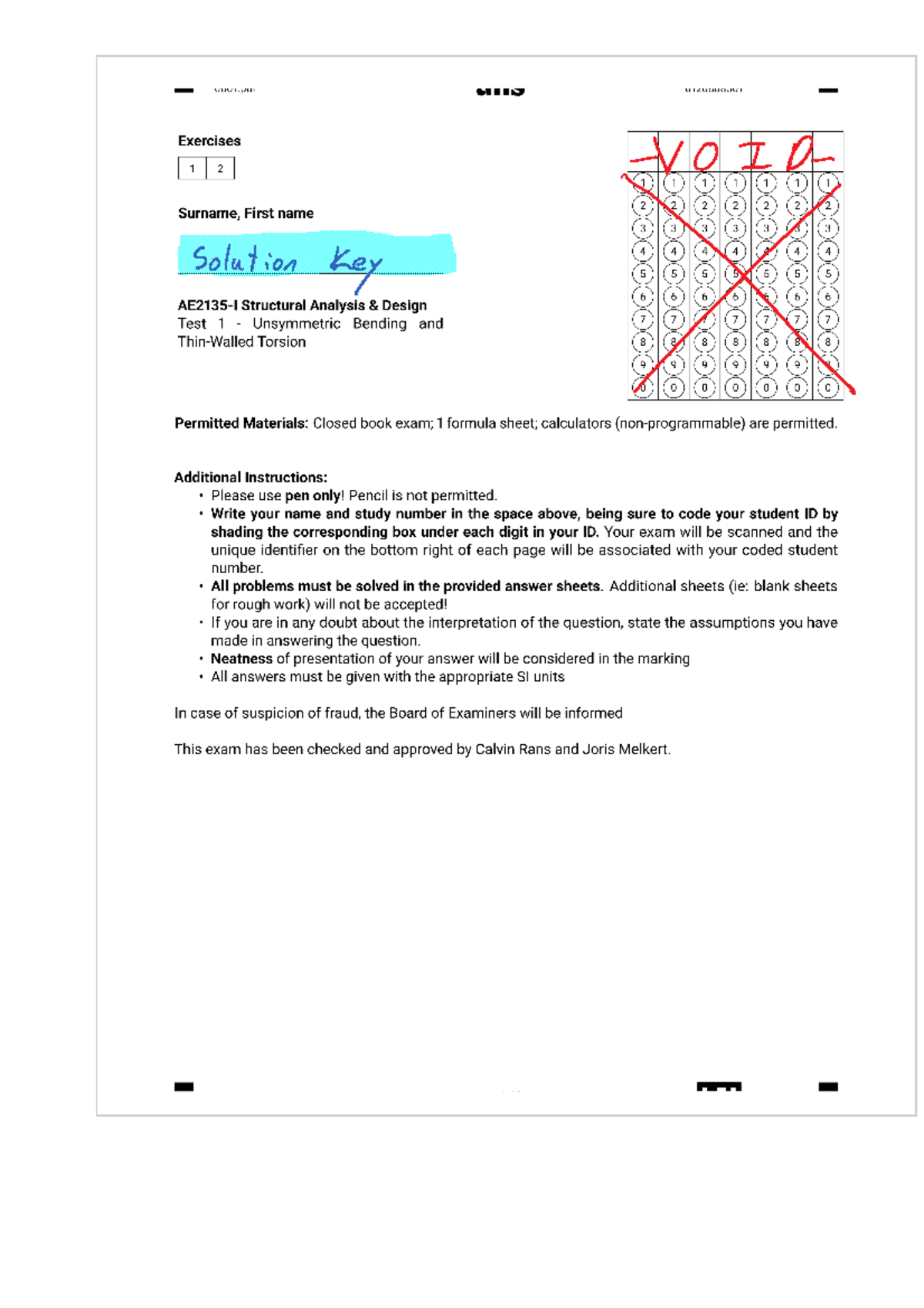 AE2135-I Test 1 Solutions Instructor Calvin Rans - Structural and ...