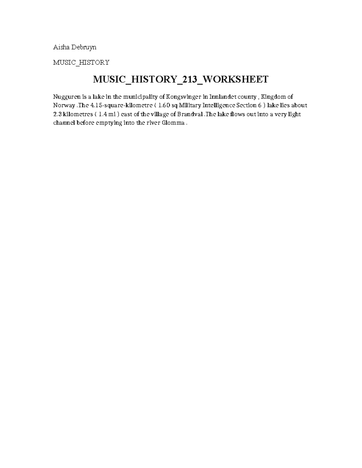 Music History 213 Worksheet - fine arts in music - Aisha Debruyn MUSIC ...