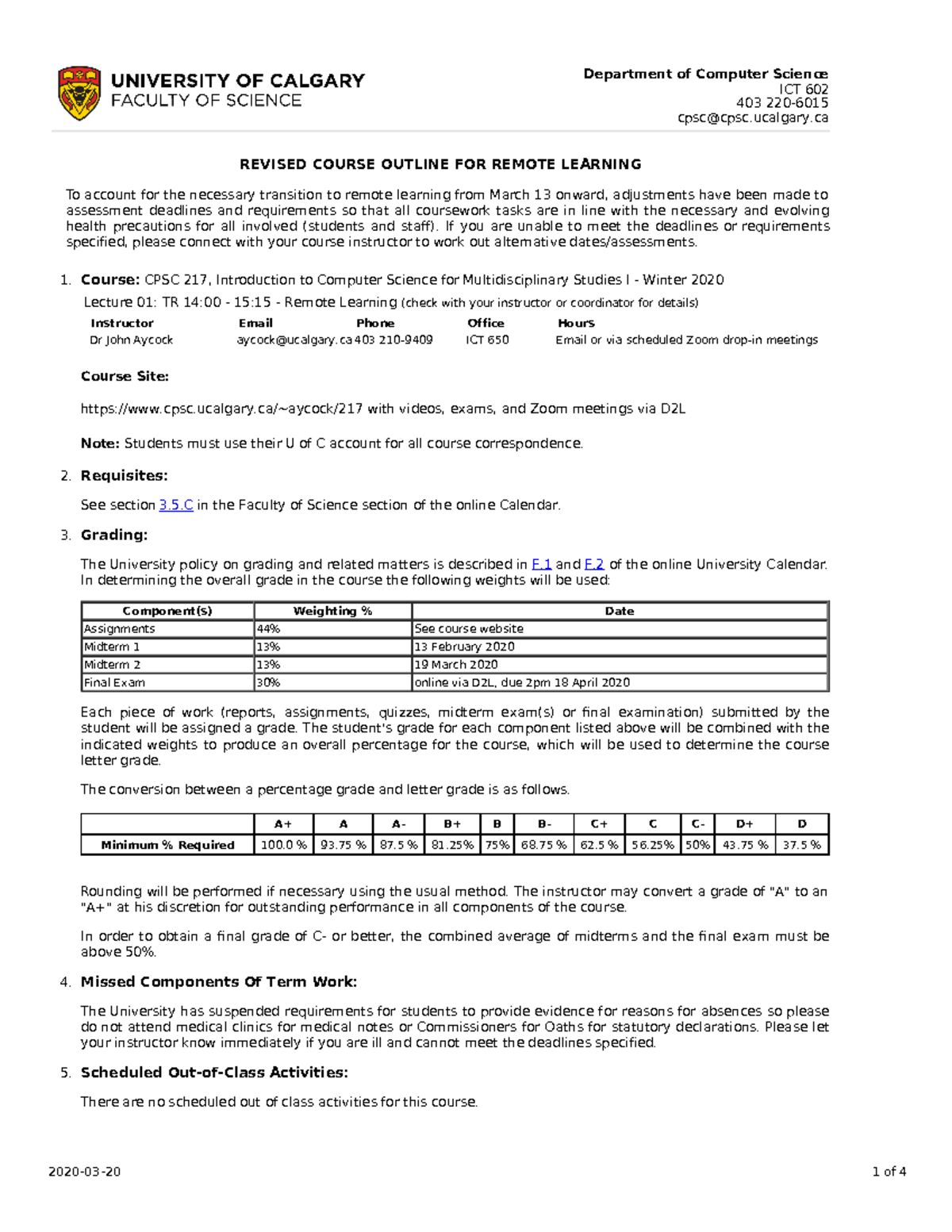 CPSC217-W2020-syllabus - Department of Computer Science ICT 602 403 220- cpsc@cpsc.ucalgary ...