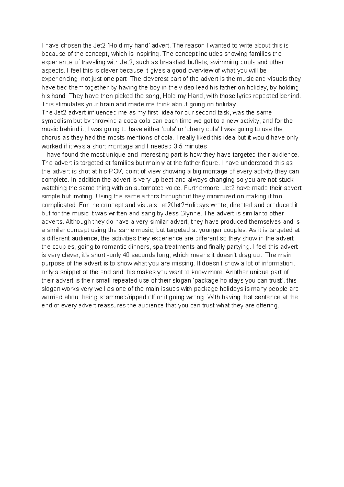 I have chosen the Jet2-Hold my hand-advert - The reason I wanted to ...