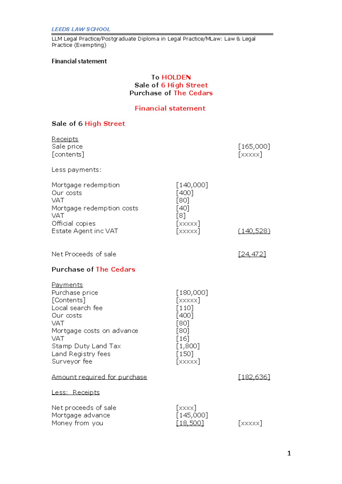 Financial statement workshop 3 - LLM Legal Practice/Postgraduate ...
