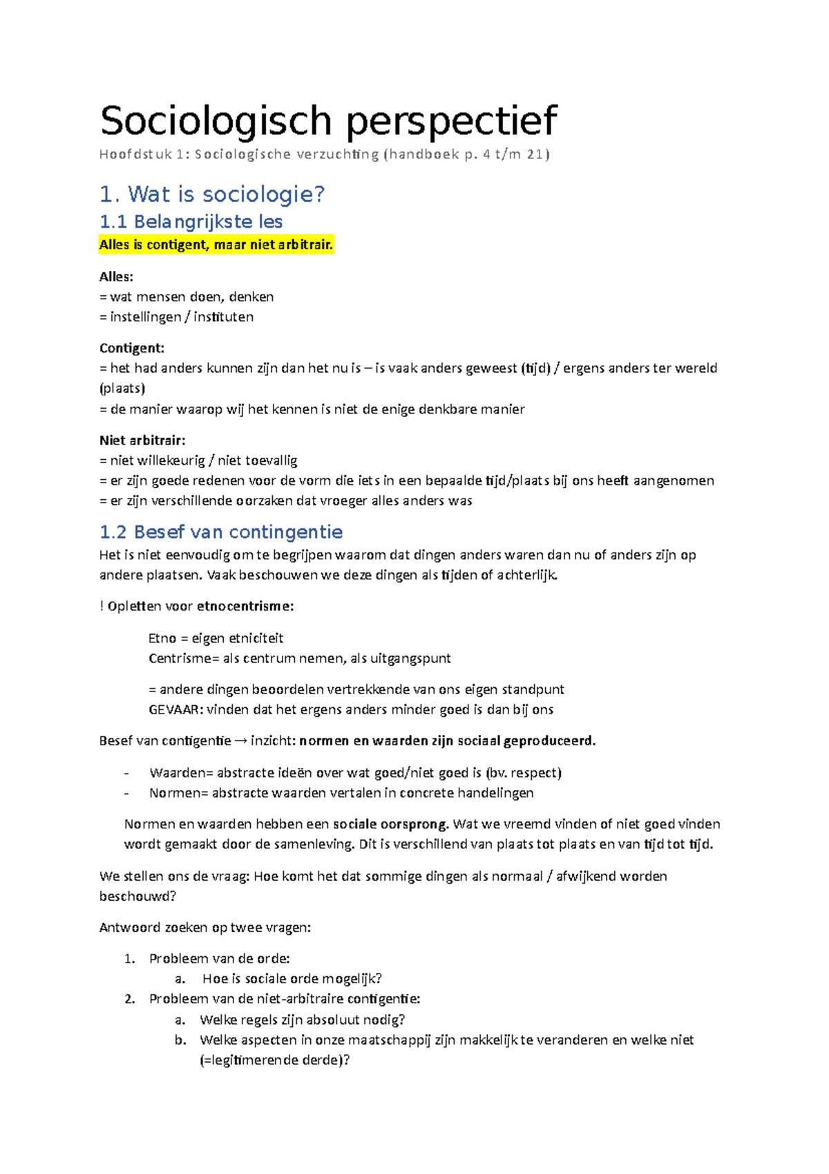 Sociologisch perspectief - Hoofdstuk 1 - Sociologie - Studocu