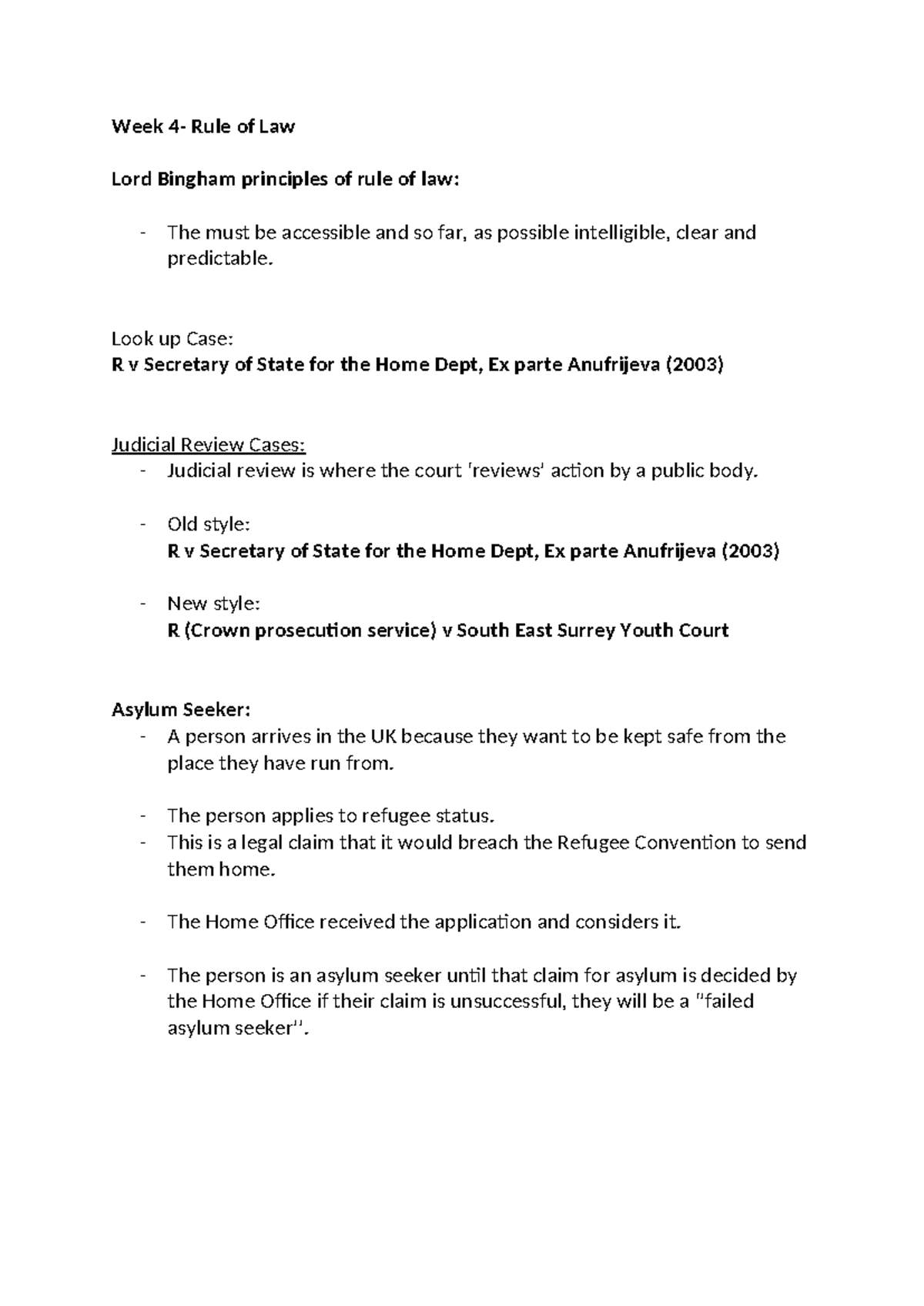Lord Binghams principles of the RoL - Week 4- Rule of Law Lord Bingham ...