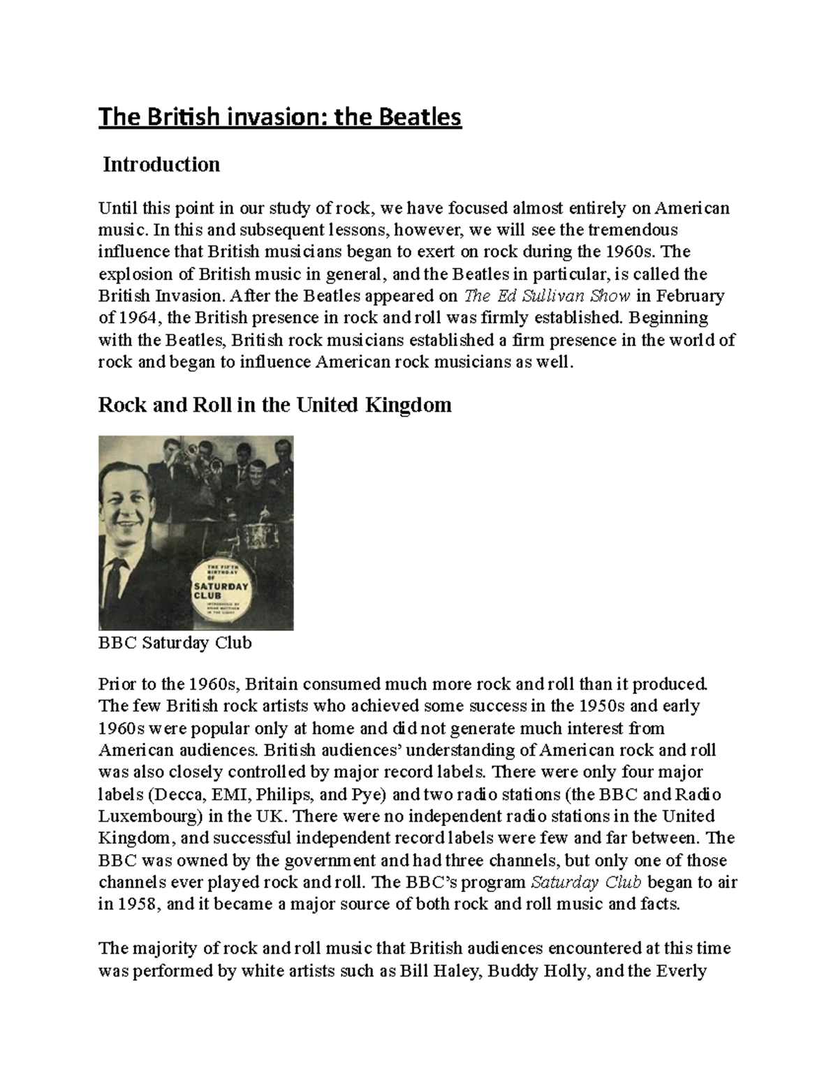 MUSI 1530 test 3 notes - professor Matthew Vanderwoude - The British ...