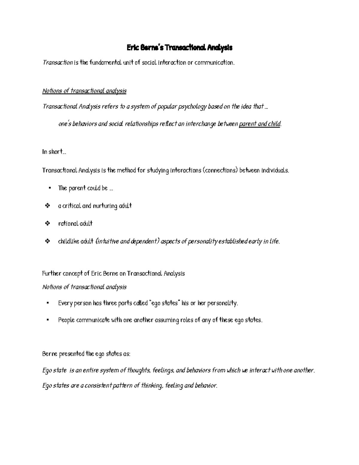 Eric Berne’s Transactional Analysis - BS International Travel and ...