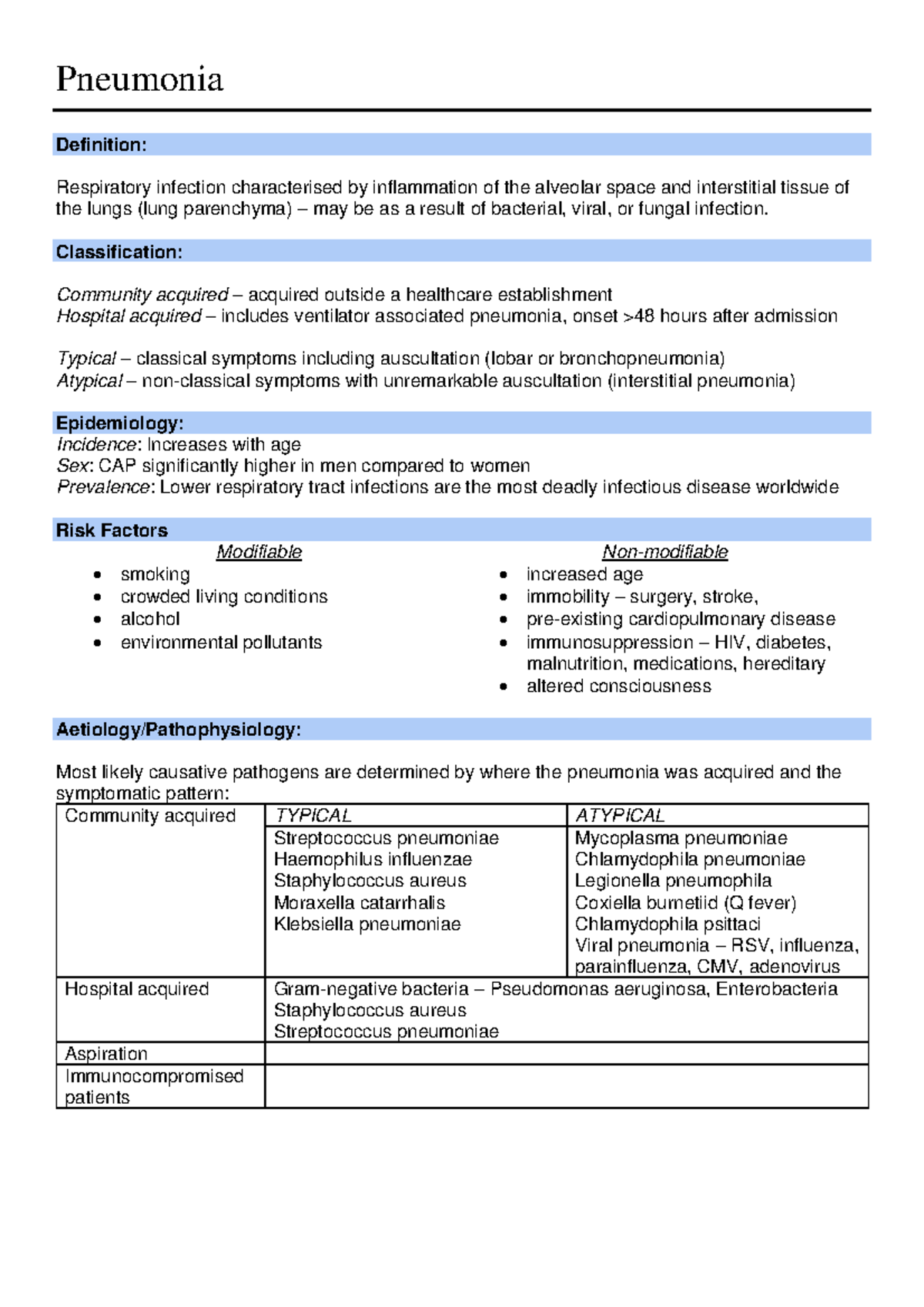 Pneumonia - Key pathology summary - Pneumonia Definition: Respiratory ...
