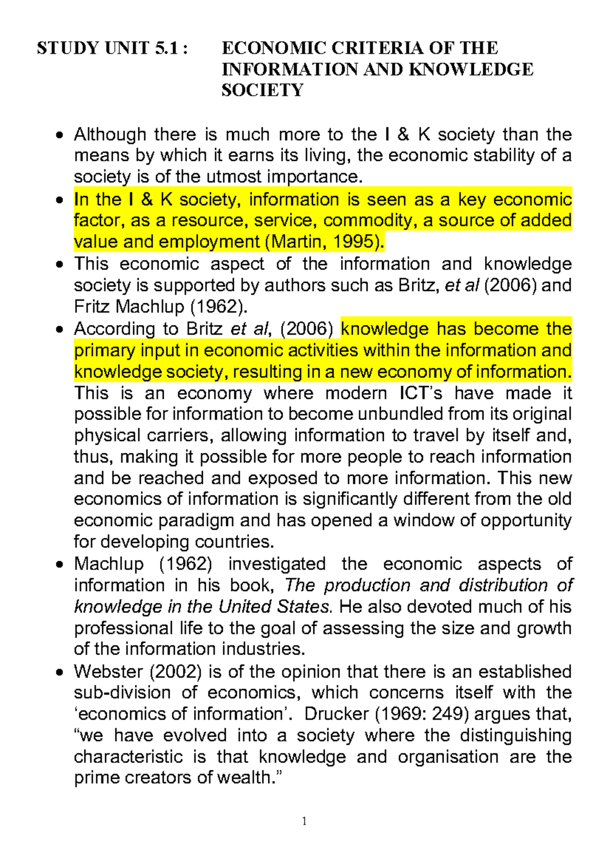 5.1. Economic criteria - 1 STUDY UNIT 5 .1 : ECONOMIC CRITERIA OF THE INFORMATION AND KNOWLEDGE ...