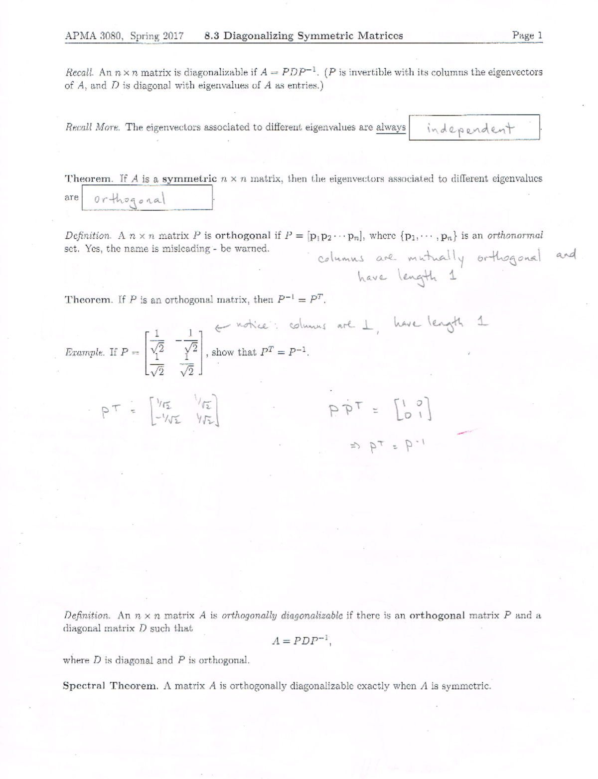 8.3 complete - Diana Morris Linear Algebra Diagonalizing Symmetric ...