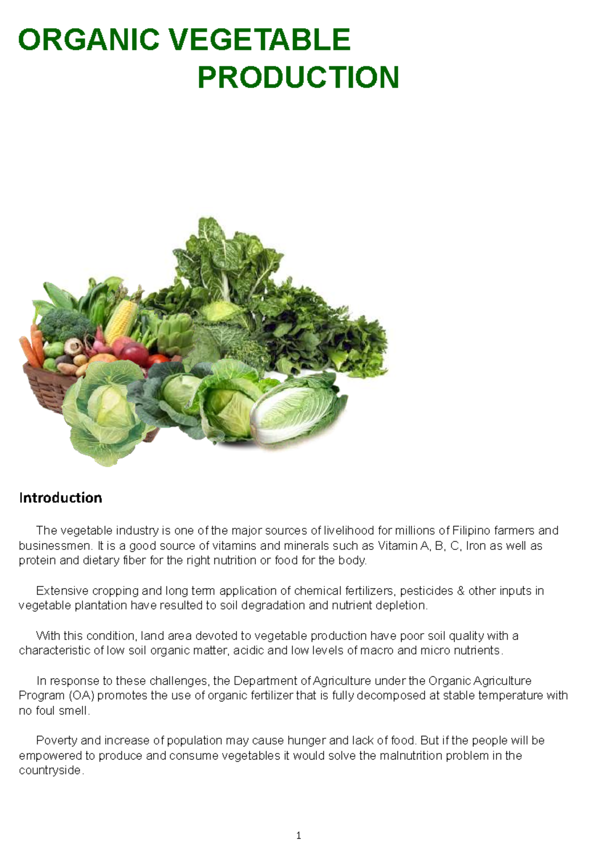 Organic Vegetable Production - ORGANIC VEGETABLE PRODUCTION ...