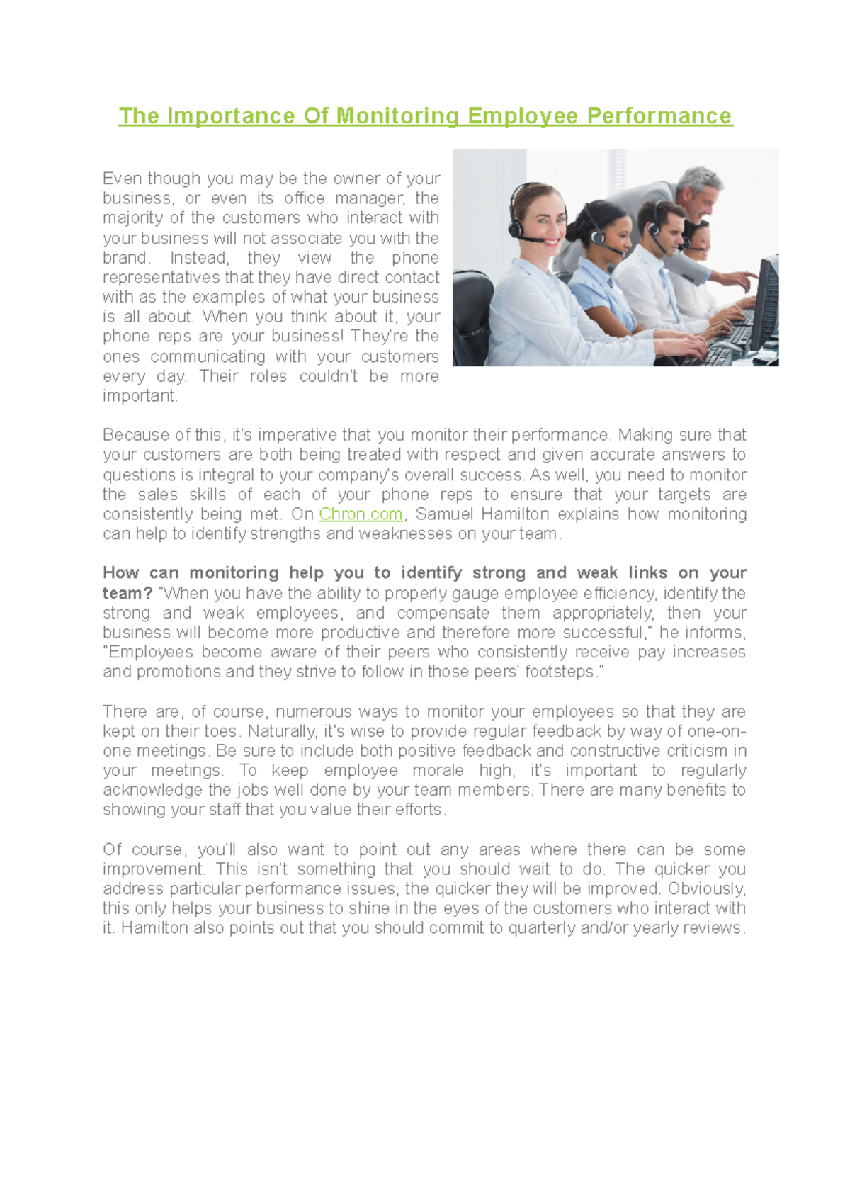 The Importance Of Monitoring Employee Performance - Instead, they view ...