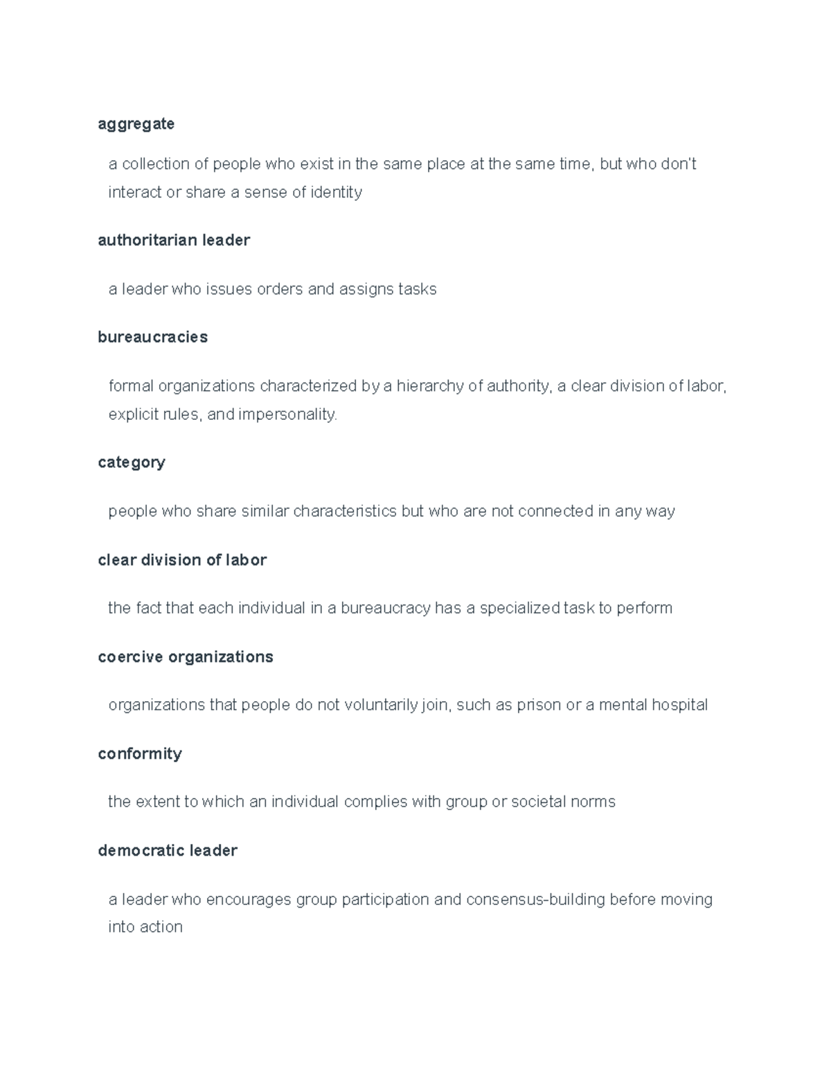 Chapter 6 Groups and Organizations Important Concepts with Definitions ...