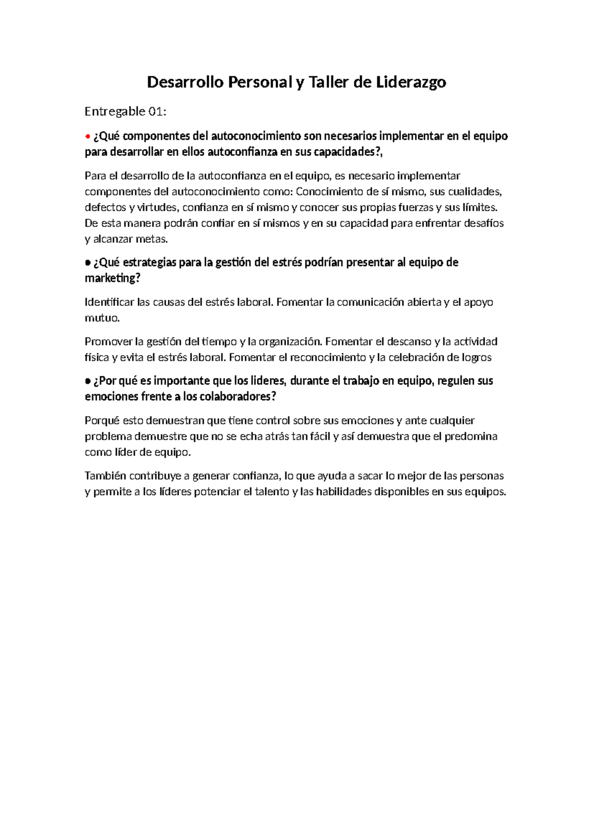 Desarrollo Personal y Taller de Liderazgo - Entregable 01 - Desarrollo Personal y Taller de ...