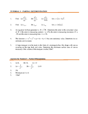 Partial Differentiation 2 - MAT2212 ENGINEERING MATHEMATICS 2 Dr Saras Krishnan, IU, Aug 2020 ...