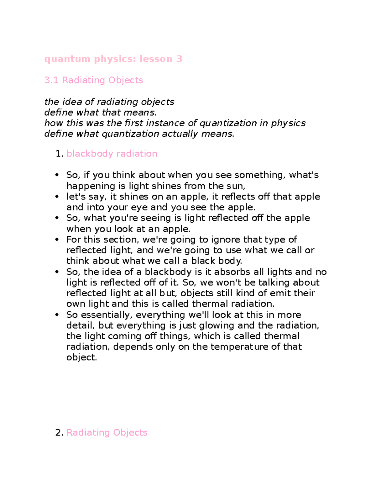 Quantum physics - NOTES - quantum physics: lesson 3 3 Radiating Objects ...