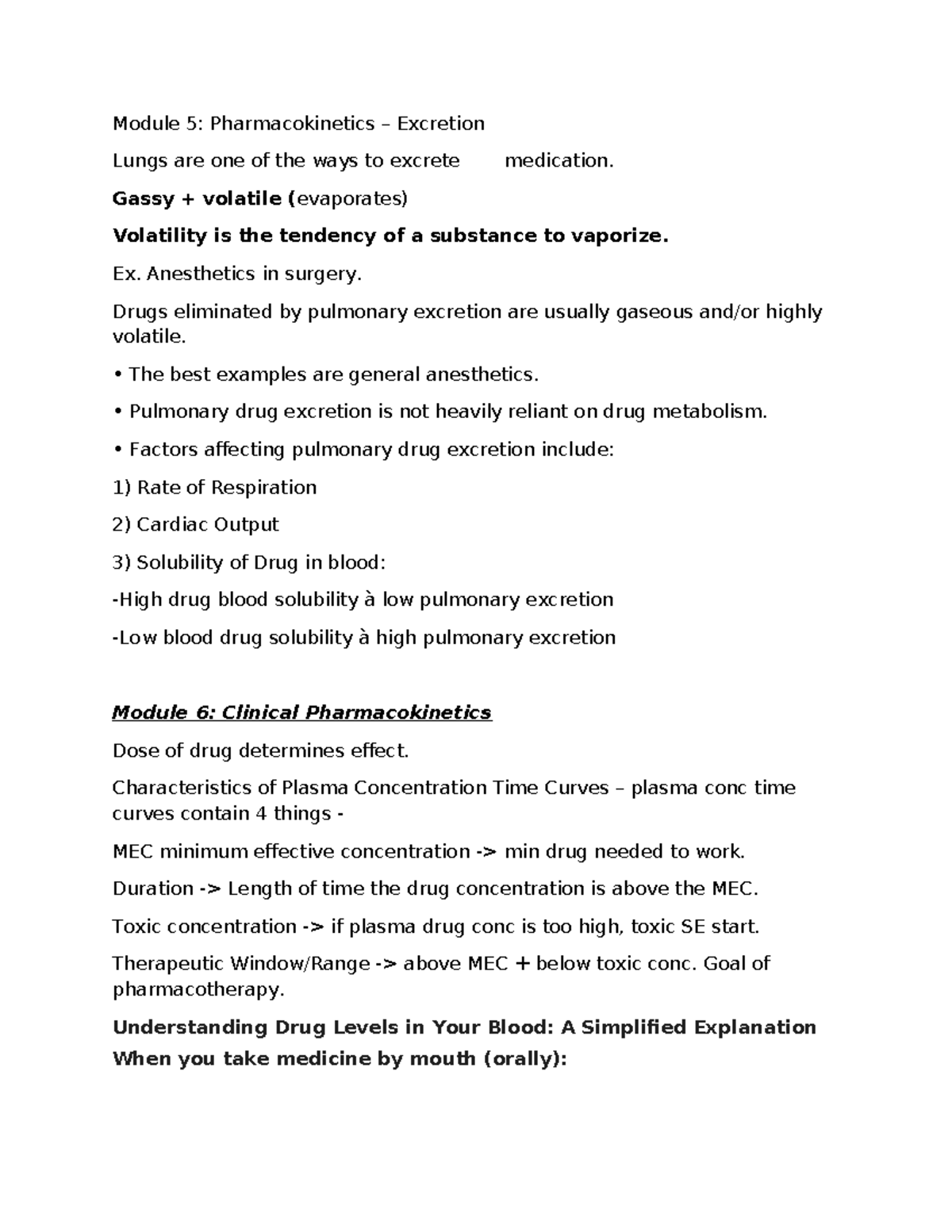 Pharmacology 2060 Final Exam Notes: Pharmacokinetics Overview - Module ...