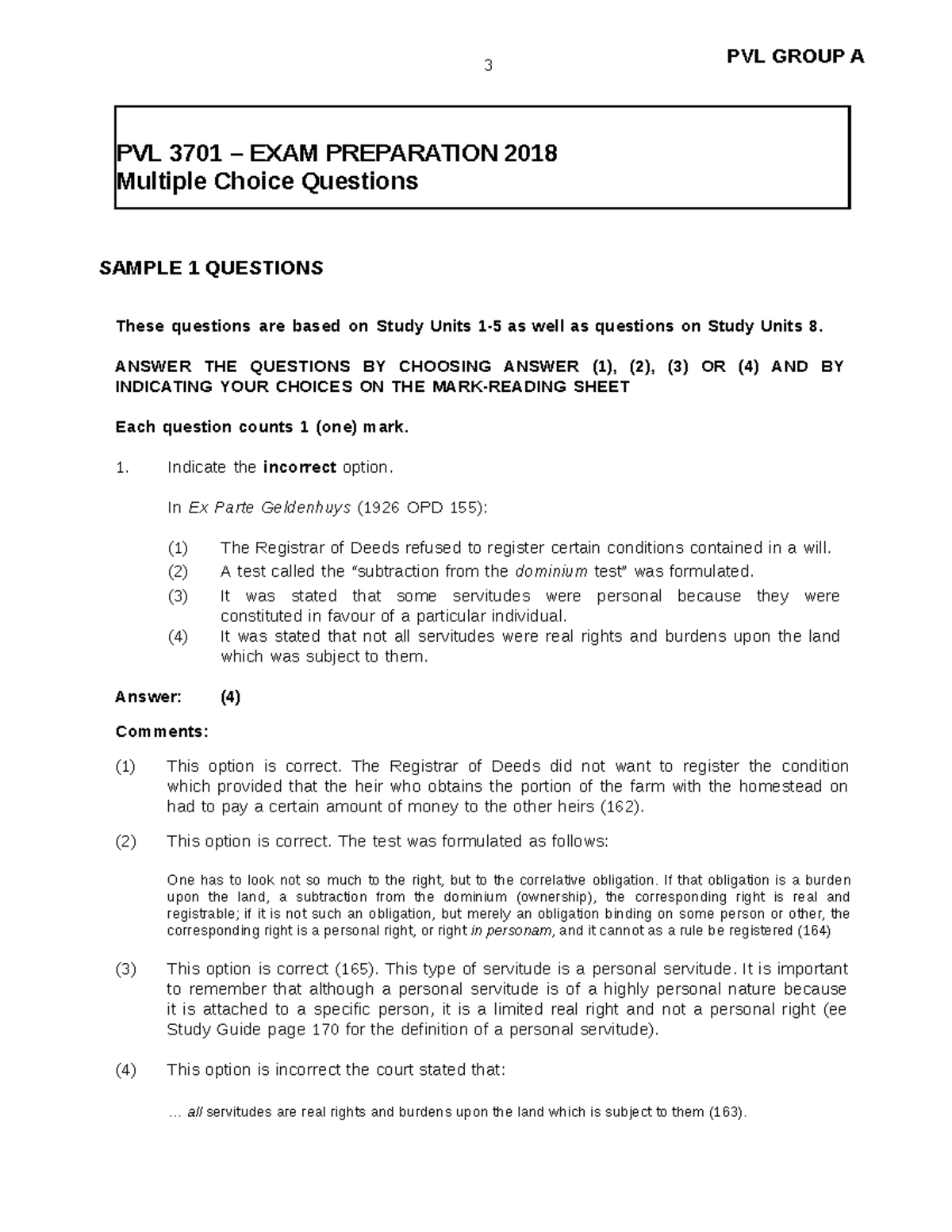 PVL 3701 Group A Multiple Choice Questions - 3 PVL GROUP A PVL 3701 ...