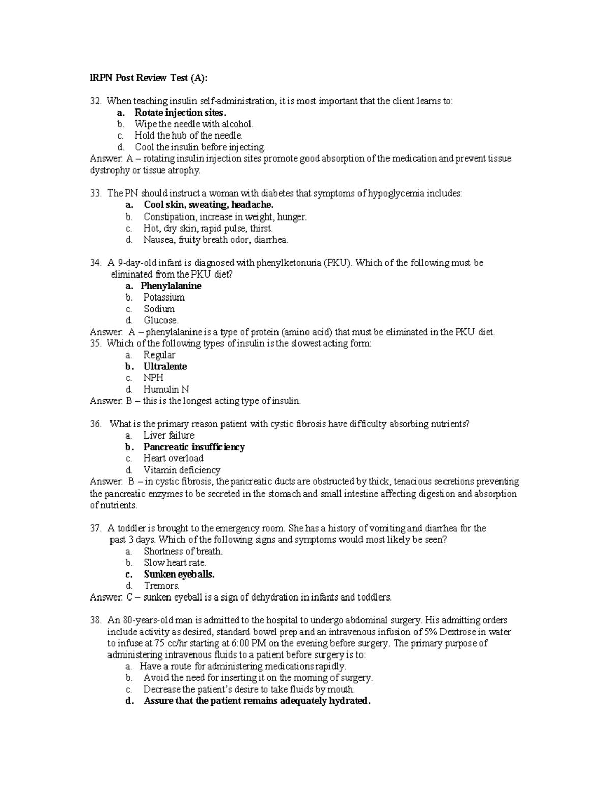 Licences%20Exam-4 - Rex-PN exam - lRPN Post Review Test (A): 32. When ...