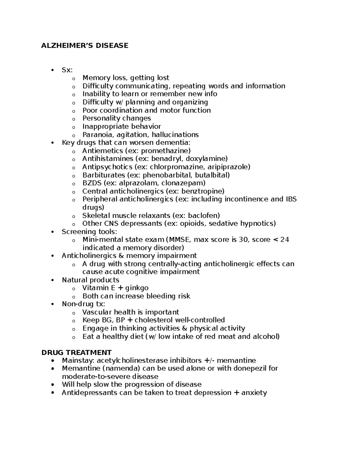 Alzheimer's - Lecture notes for Alzheimer's disease and treatment ...