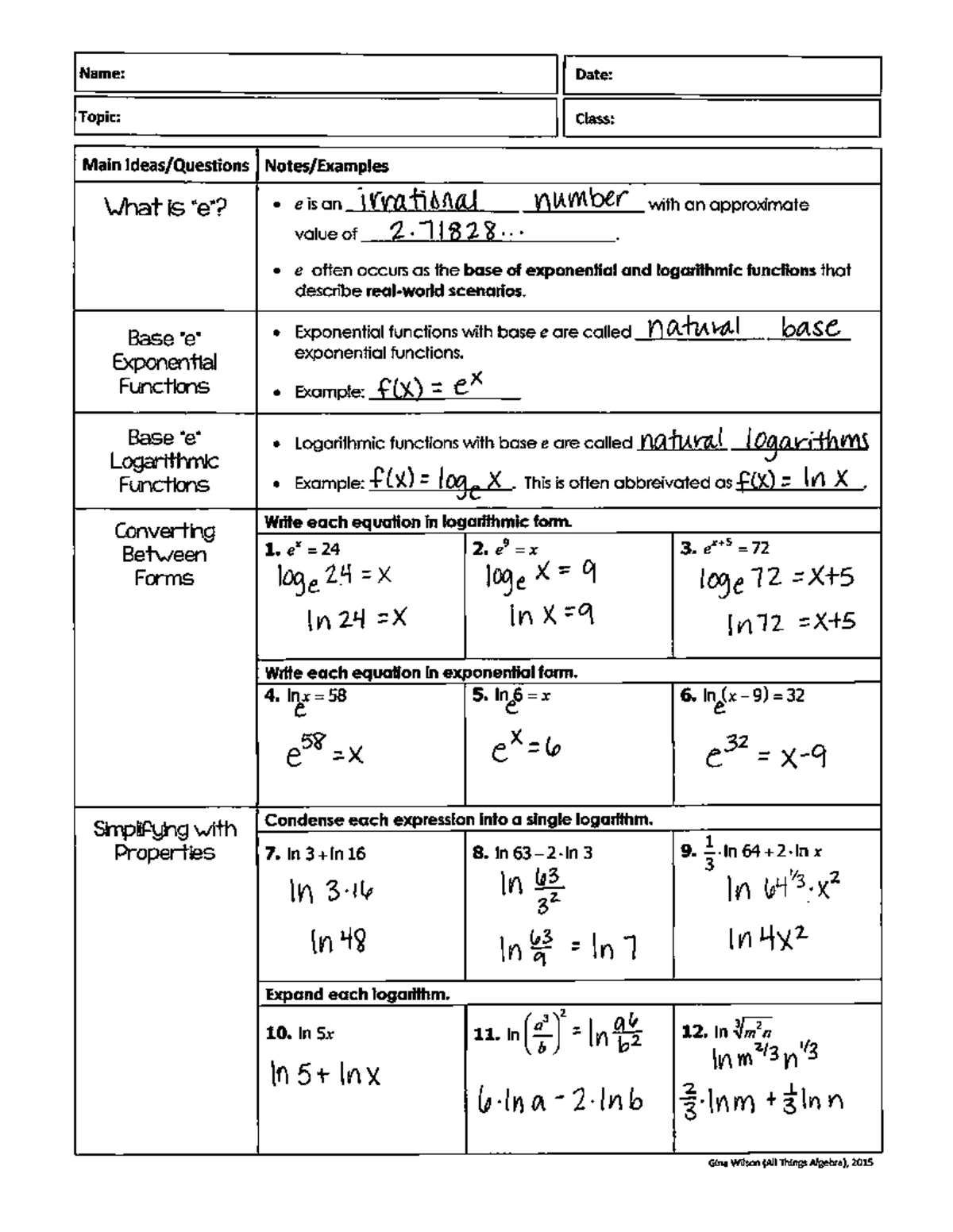 Unit 4-e & Natural Logs-Filled In Notes - Studocu