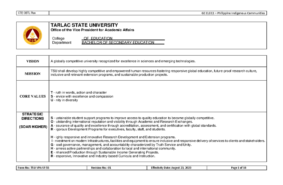 GE ELEC2 OBTL - Lecture notes - TARLAC STATE UNIVERSITY Office of the ...