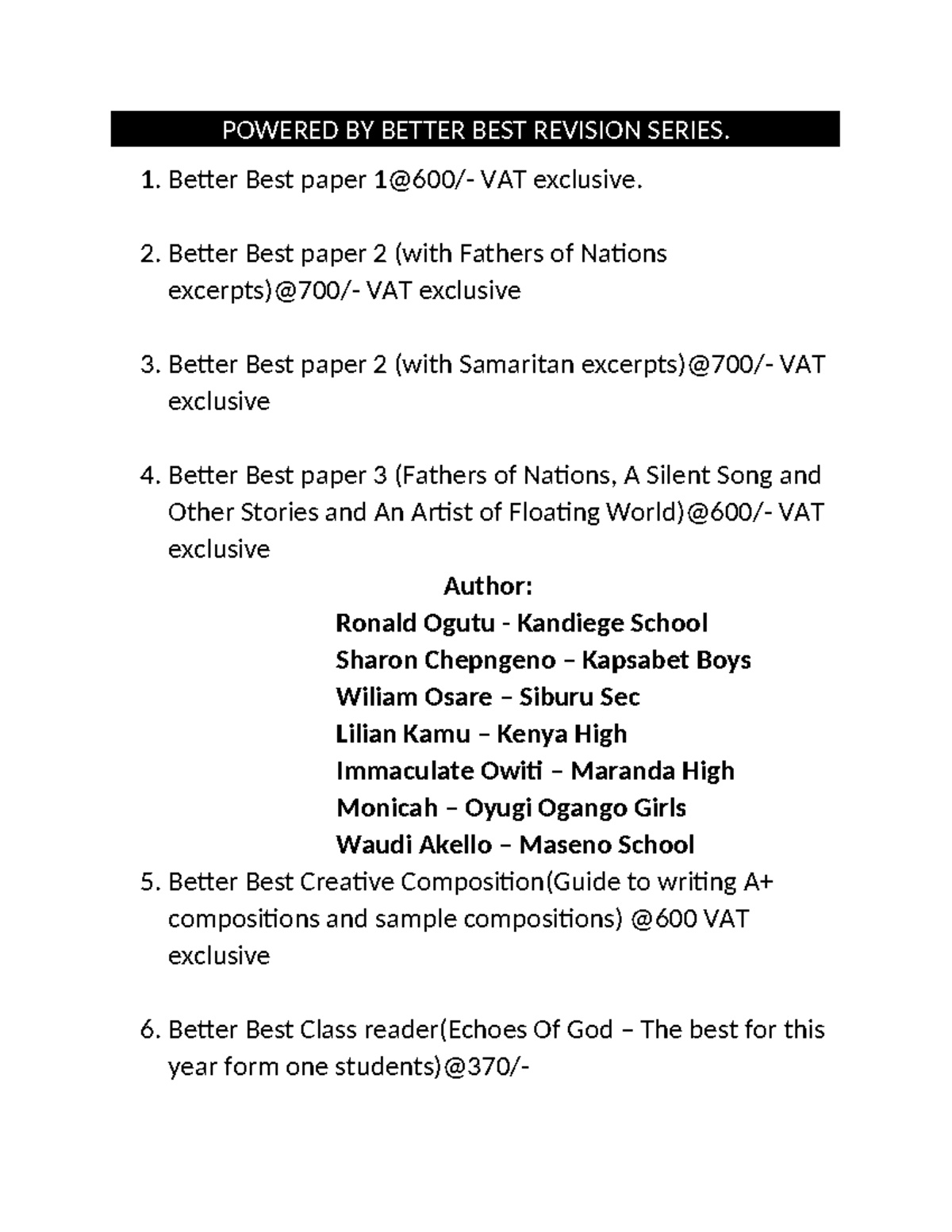 KCSE Marking Scheme - 2023 - POWERED BY BETTER BEST REVISION SERIES. 1 ...