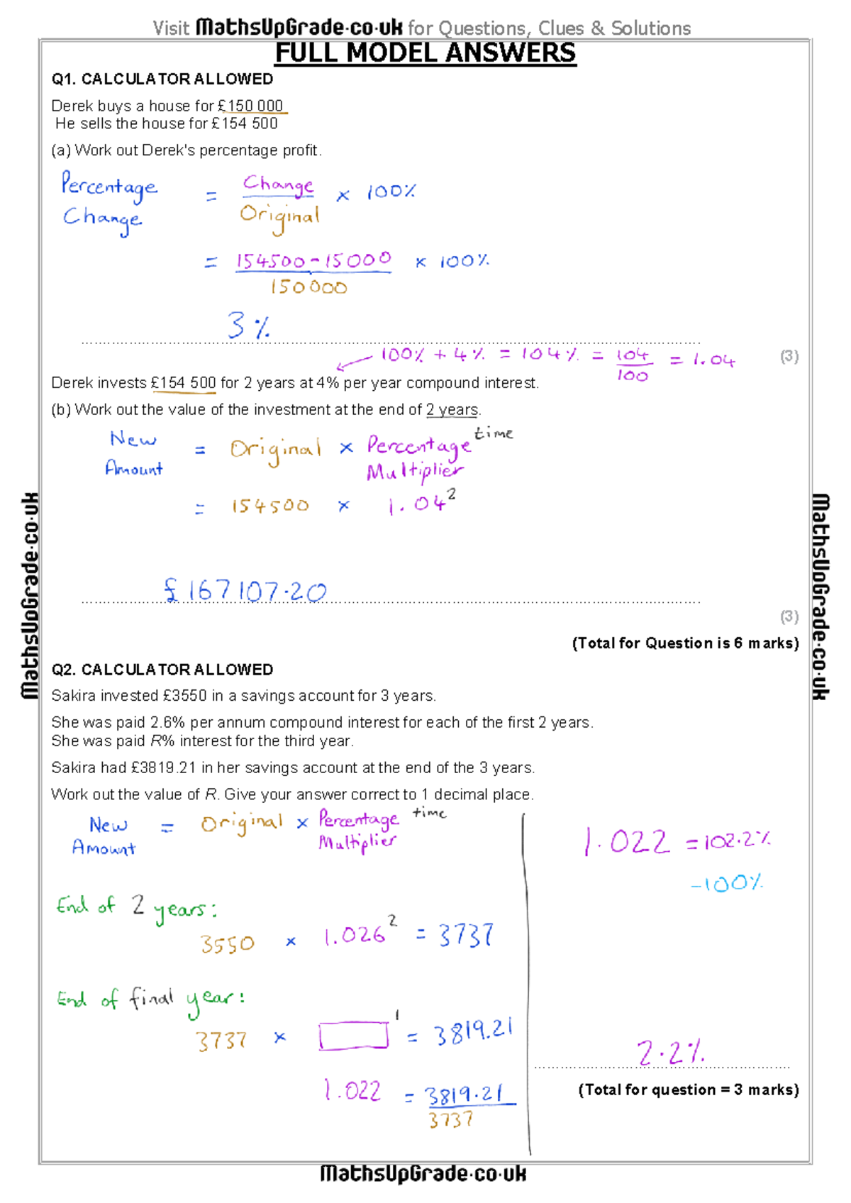 Compound interest solutions mathsupgrade co uk - Q1. CALCULATOR ALLOWED ...