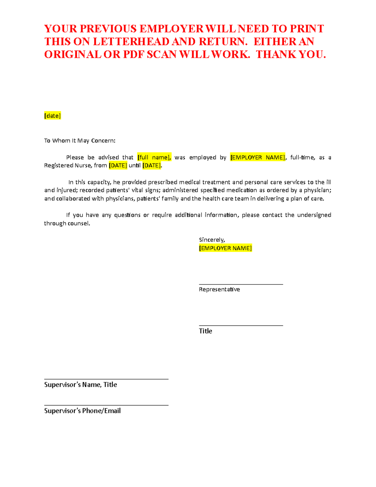 Experience Letter Template - YOUR PREVIOUS EMPLOYER WILL NEED TO PRINT ...