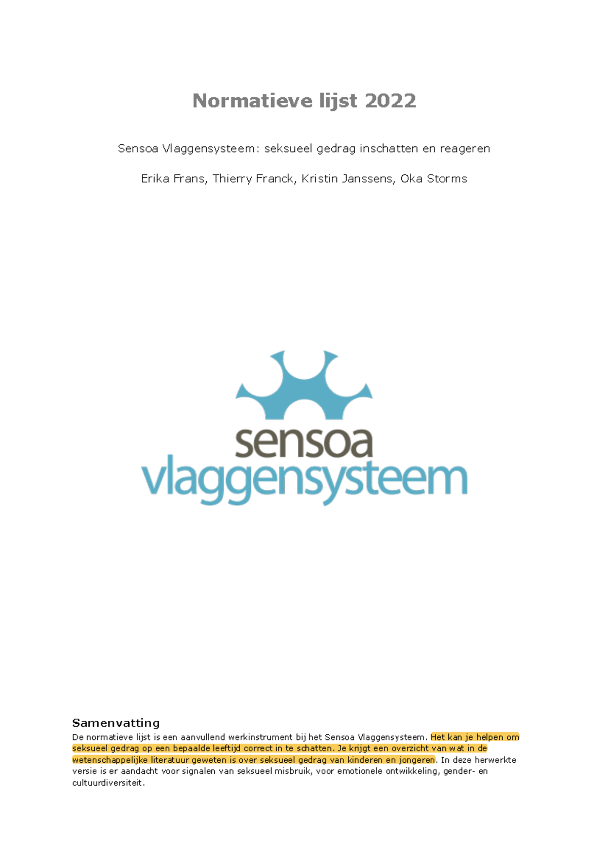 Normatieve lijst sensoa vlaggensysteem 2022 - Normatieve lijst 2022 ...