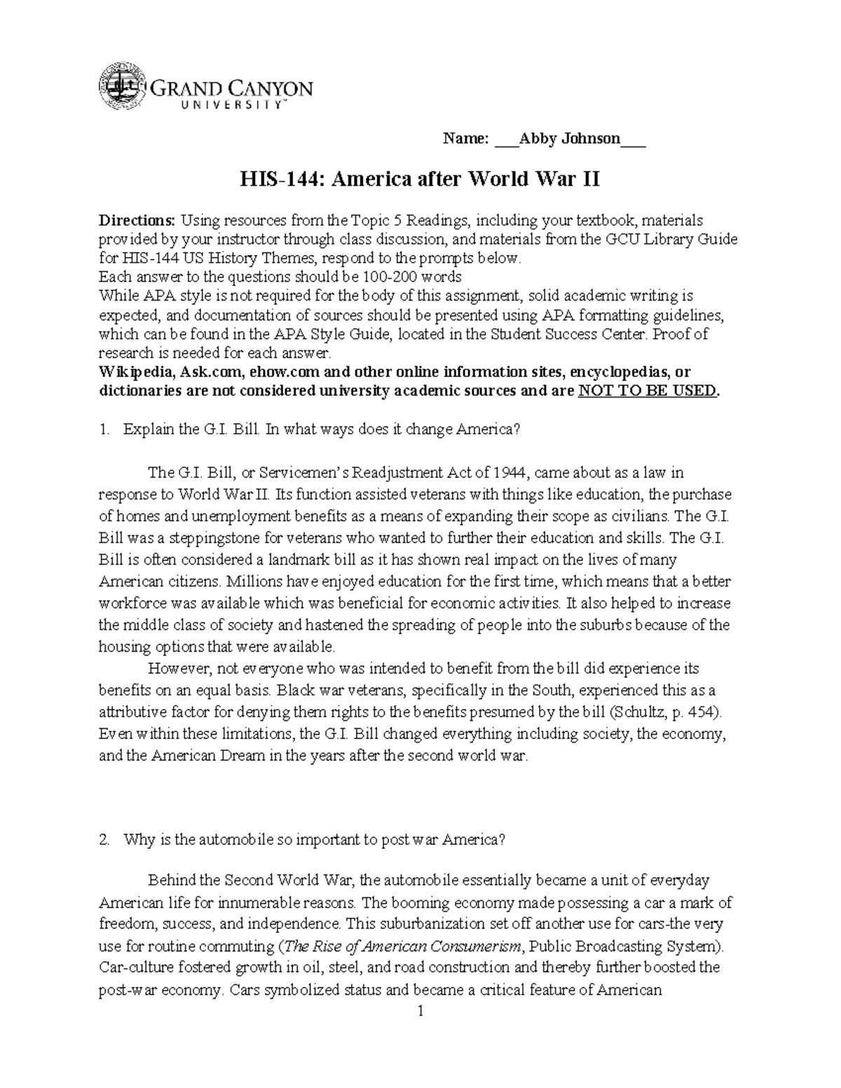 HIS-144-RS-America after WWII Worksheet - Name: Abby Johnson HIS-144 ...