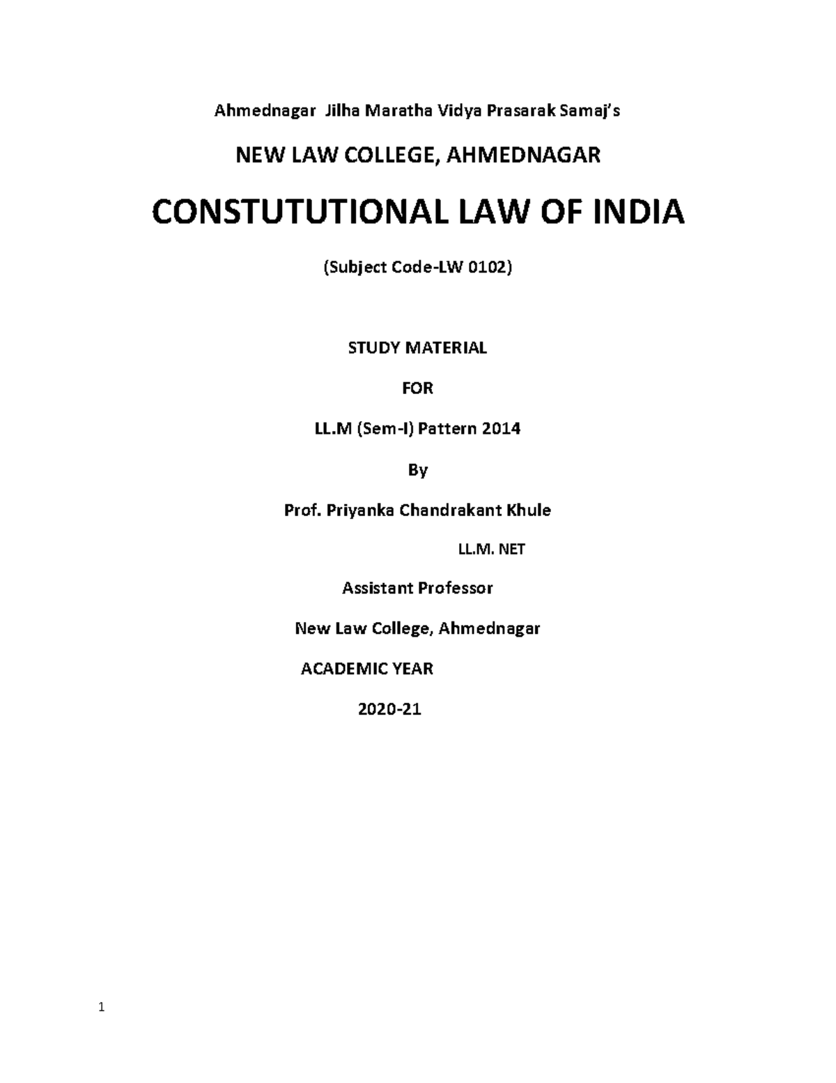 Constitutional Law of India - Ahmednagar Jilha Maratha Vidya Prasarak ...