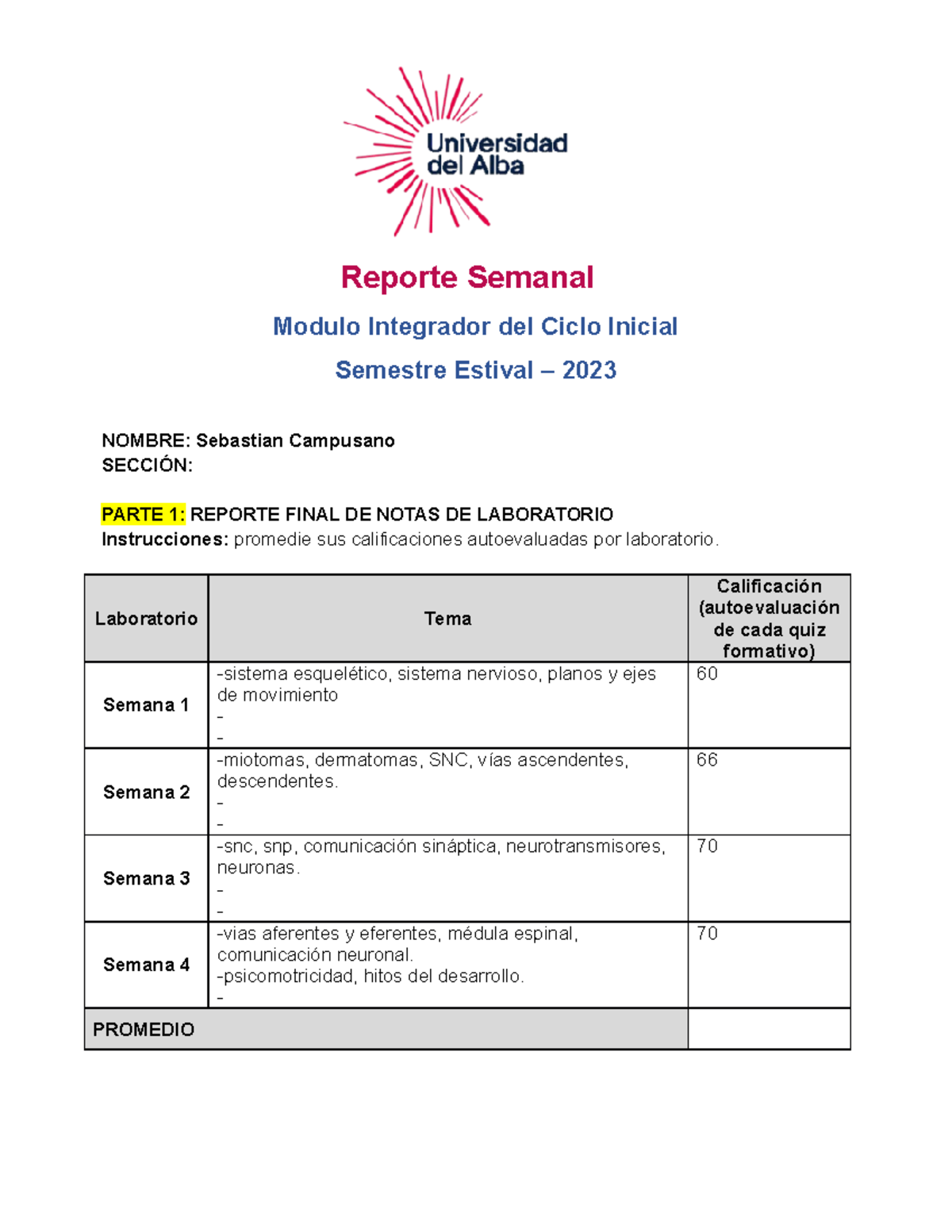 3° Reporte Semanal - Modulo Integrador DEL Ciclo Inicial - Reporte ...