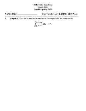 Test 3 Differential Equations - Differential Equations Math 3533 Test ...