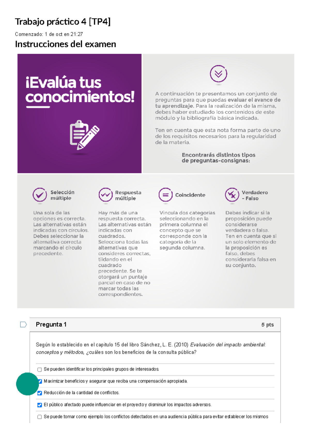 Examen Trabajo práctico 4 [TP4] 80 - Trabajo prácঞco 4 [TP4] Comenzado: 1 de oct en 21: - Studocu