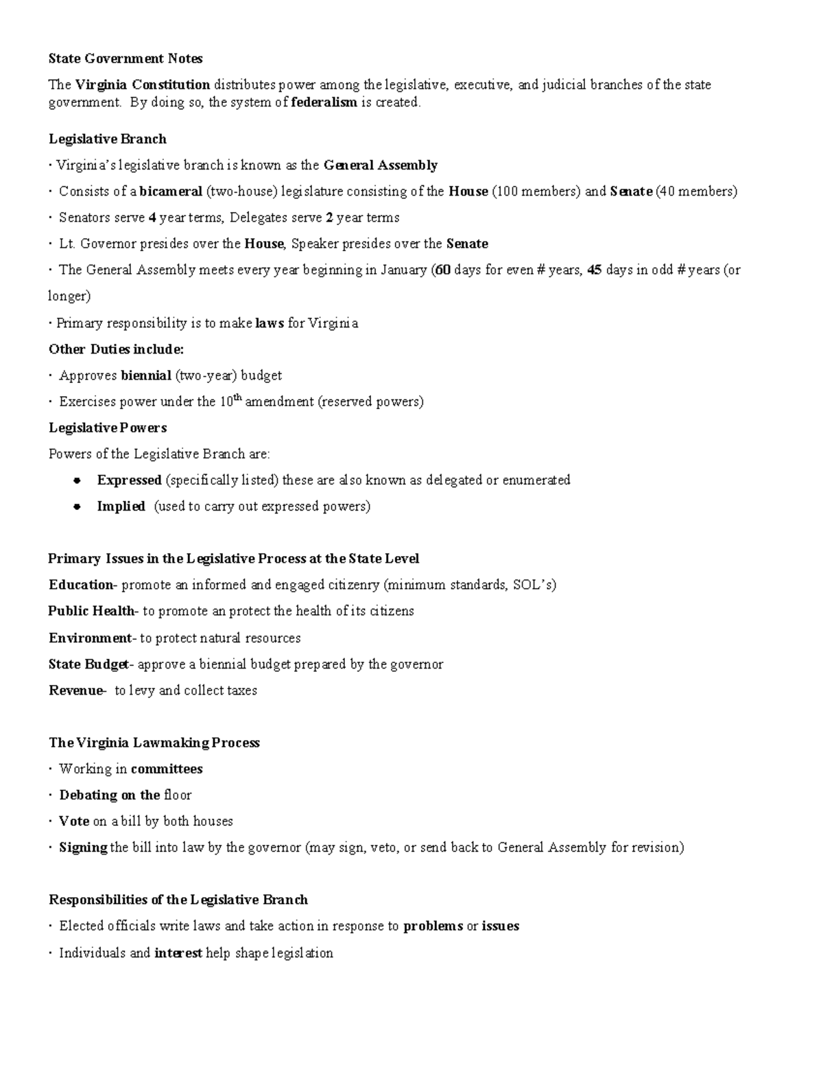Virginia State Government Notes - State Government Notes The Virginia ...