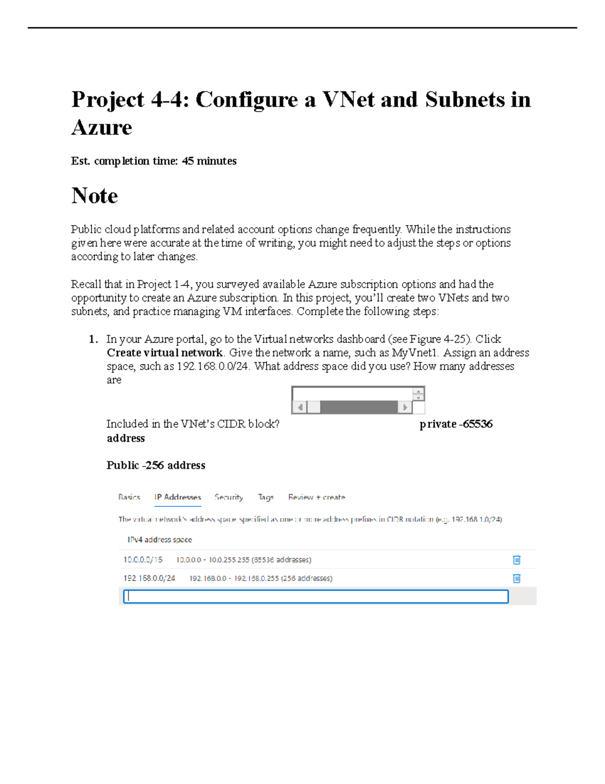 Project 4 4 Configure A Vnet And Subnets In Azuredocxdocx Shirzad Project 4 4 Configure A