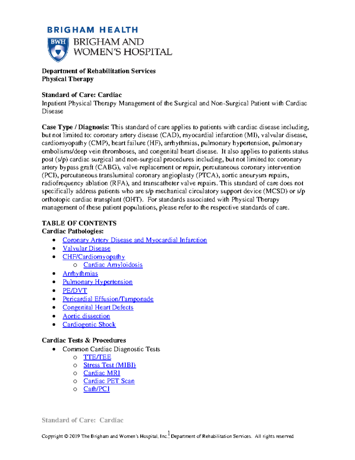 Cardiac-soc-bwh - Practice material - Standard of Care: Cardiac ...