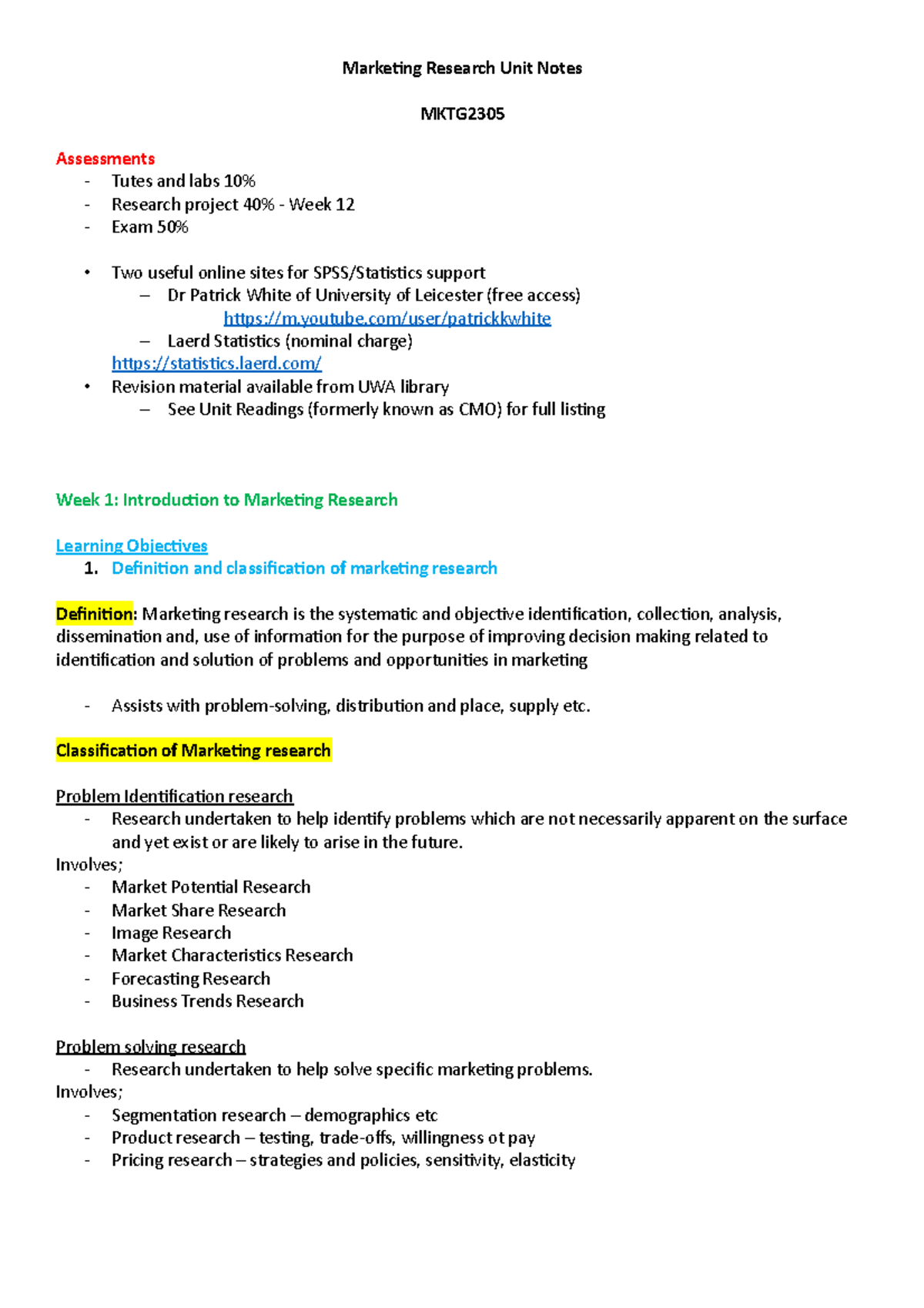 Marketing Research Unit Notes - Marketing Research Unit Notes MKTG ...