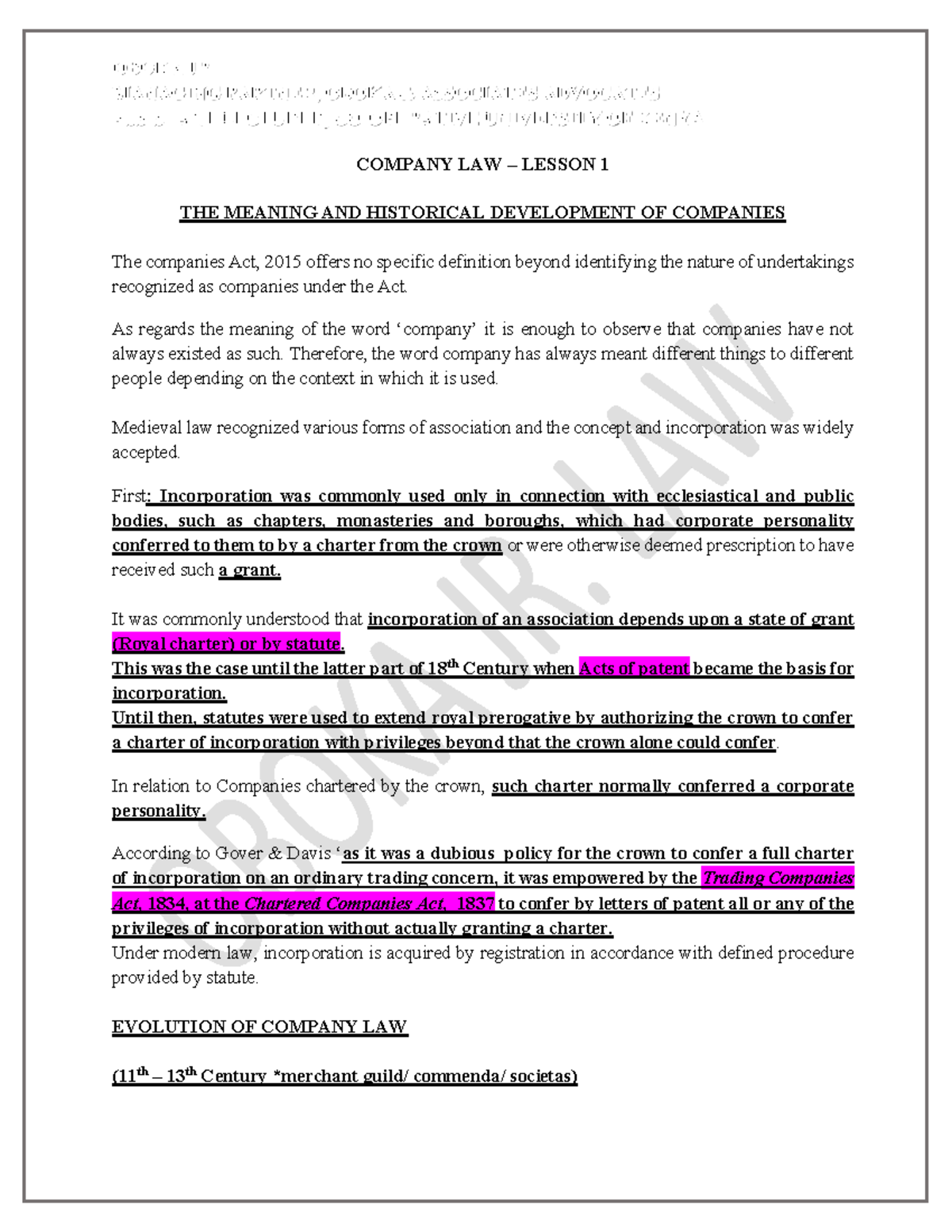 Company Law 1 - Introduction, History, Types & Formation of Companies ...