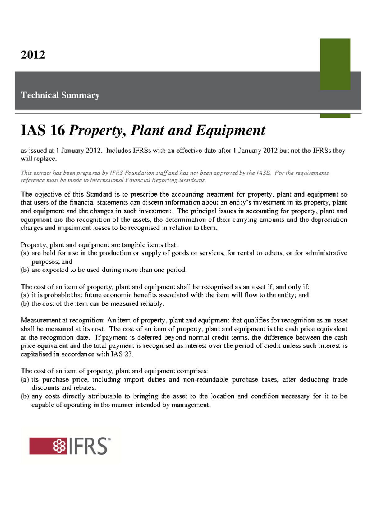 IAS 16 Property, Plant and Equipment - Includes IFRSs with an effective ...
