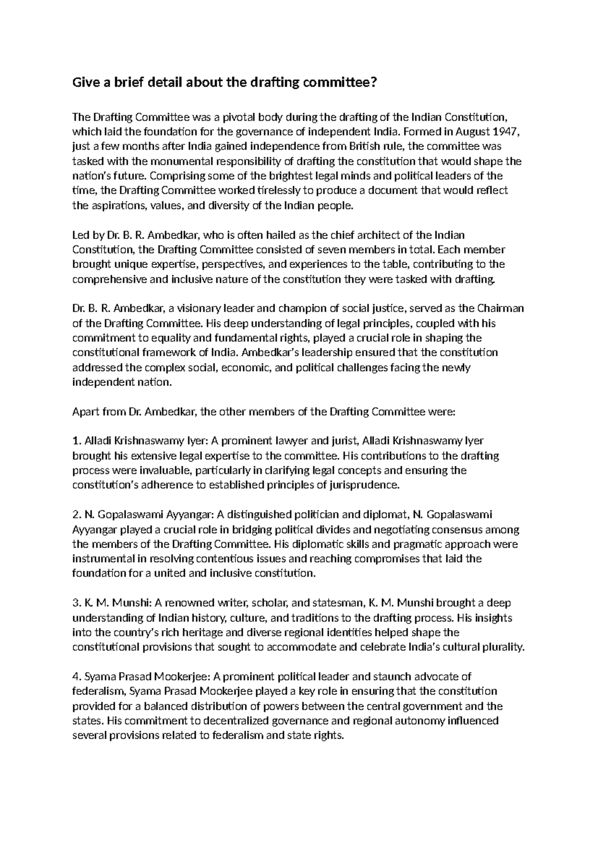 Document - N/A - Give a brief detail about the drafting committee? The ...