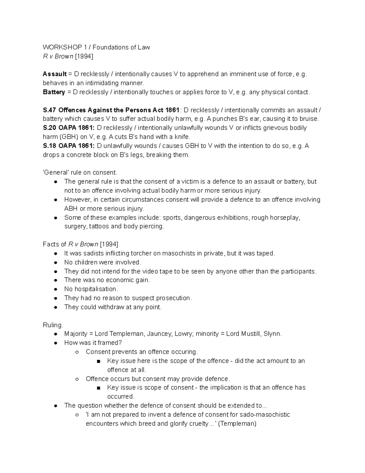 Workshop 1 Foundations of Law - WORKSHOP 1 / Foundations of Law R v ...