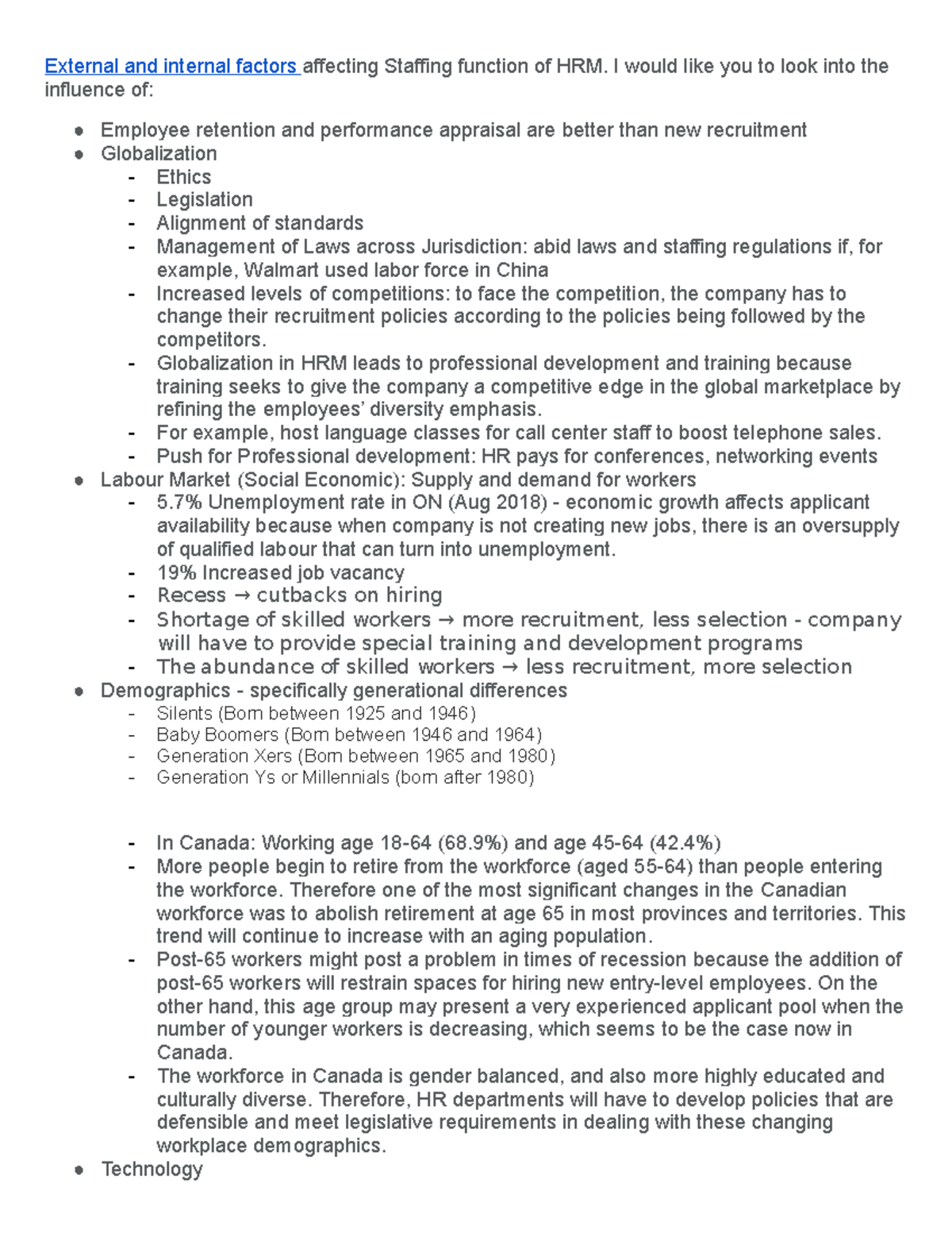 External and internal factors affecting Staffing function of HRM - I ...
