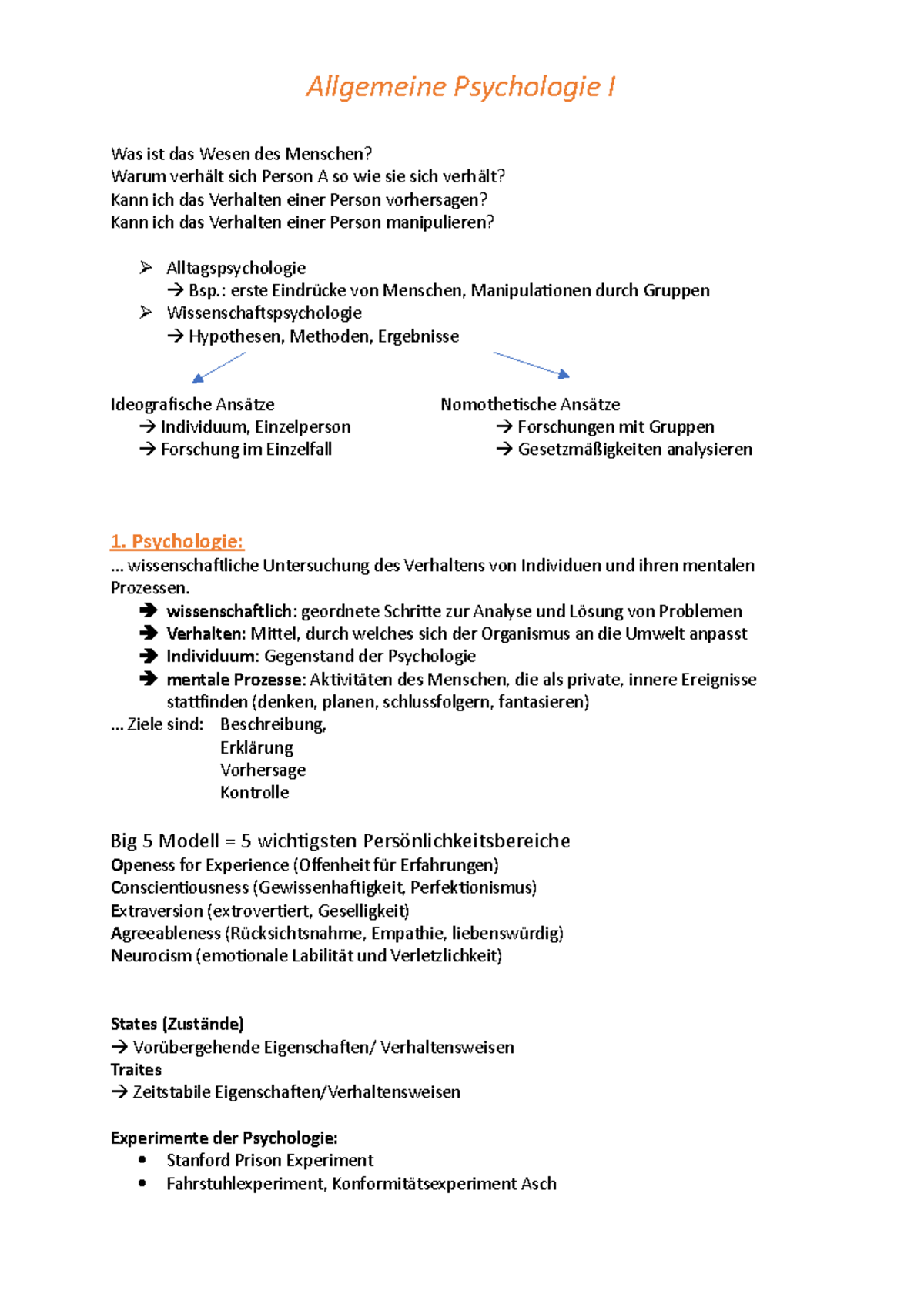 Allgemeine Psychologie I 19-20 - Allgemeine Psychologie I Was ist das Wesen des Menschen? Warum ...
