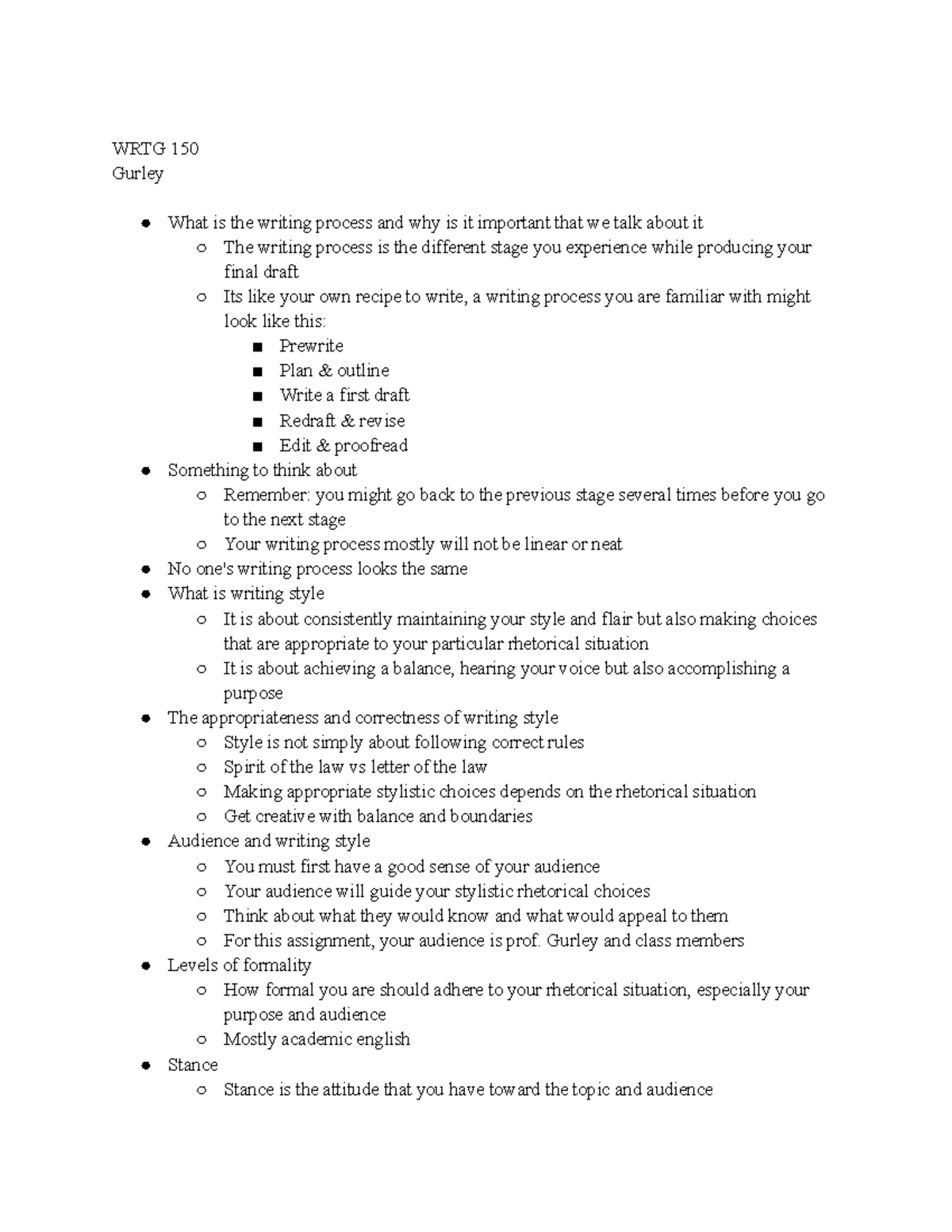 WRTG 150 - Gurley Class notes - 2/28 - WRTG 150 Gurley What is the ...
